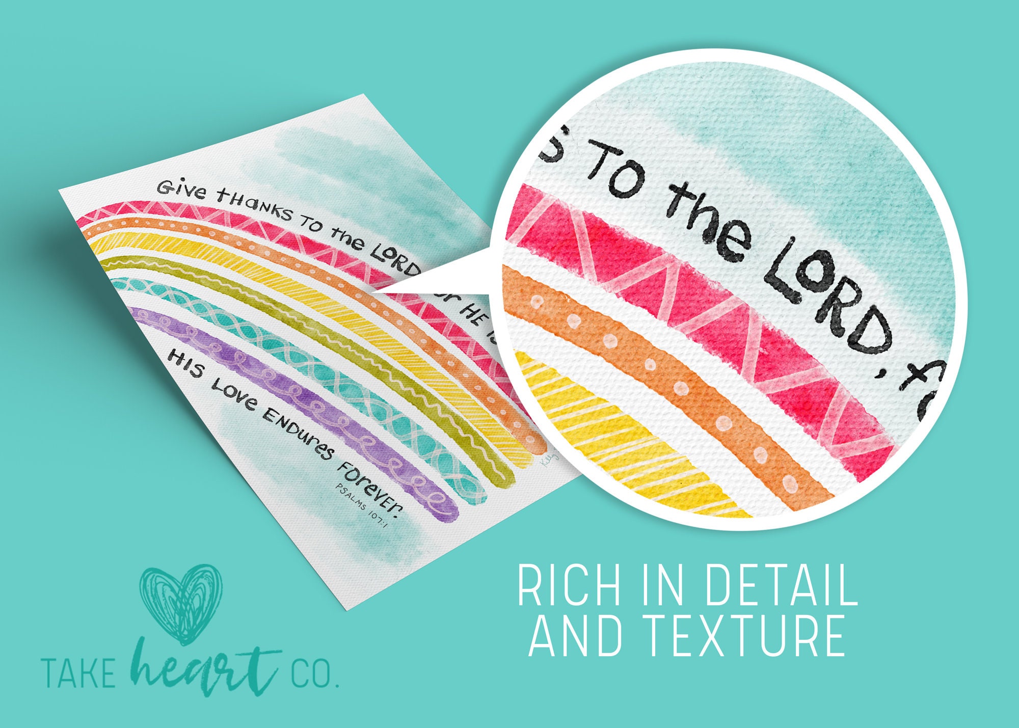 Rainbow Bible Verse Watercolor Print, Psalms 107:1, Bible Verse ...