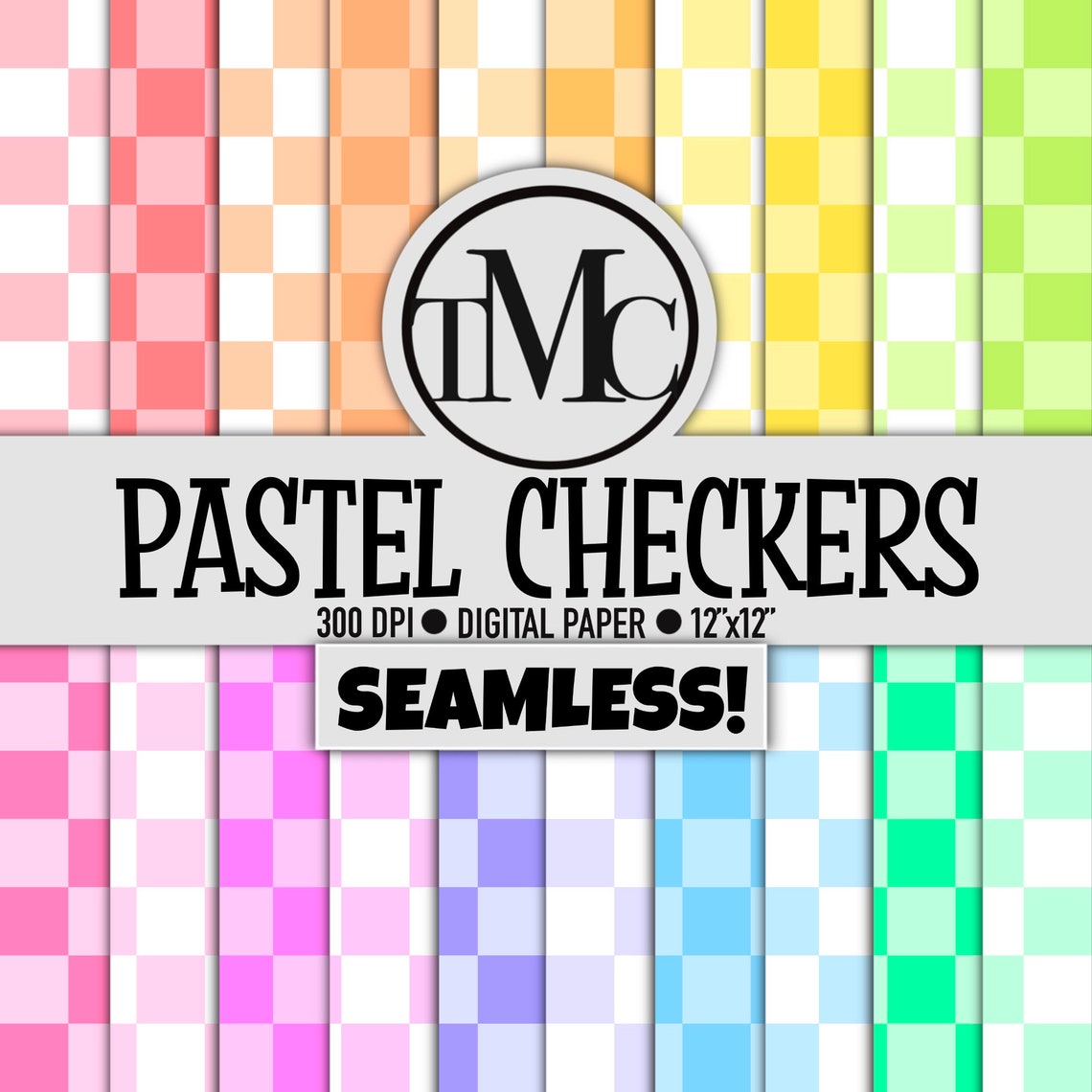 SEAMLESS Pastel Checkers Digital Paper + Bonus Rainbow Paper ...