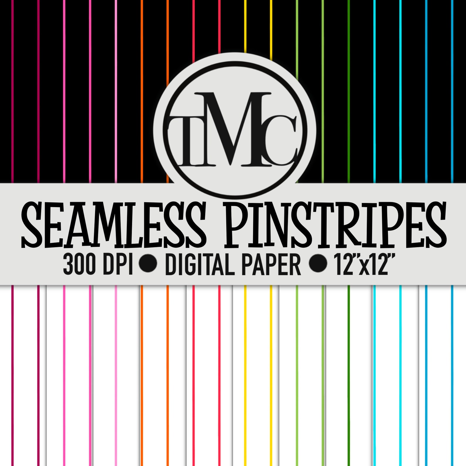 SEAMLESS Pinstripes Digital Paper Pack! Colored Pinstripes on Black ...