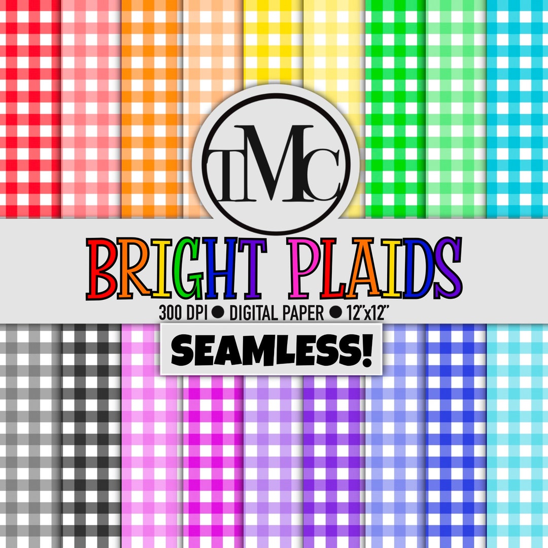 SEAMLESS Bright Plaid Digital Scrapbook Paper in Rainbow Colors - Etsy