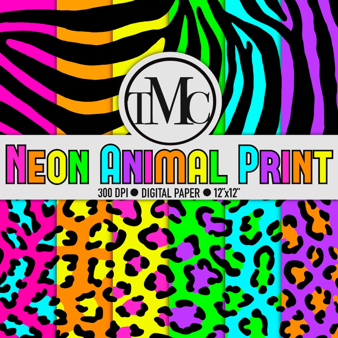 Neon Animal Print + TWO BONUS RAINBOW Prints! Zebra and Leopard Digital ...