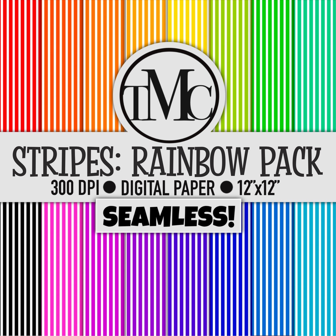 SEAMLESS Striped Digital Paper Pack! - Basic Rainbow Colors, Digital ...