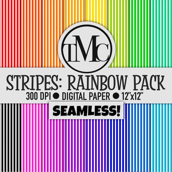 SEAMLESS Striped Digital Paper Pack Basic Rainbow Colors - Etsy