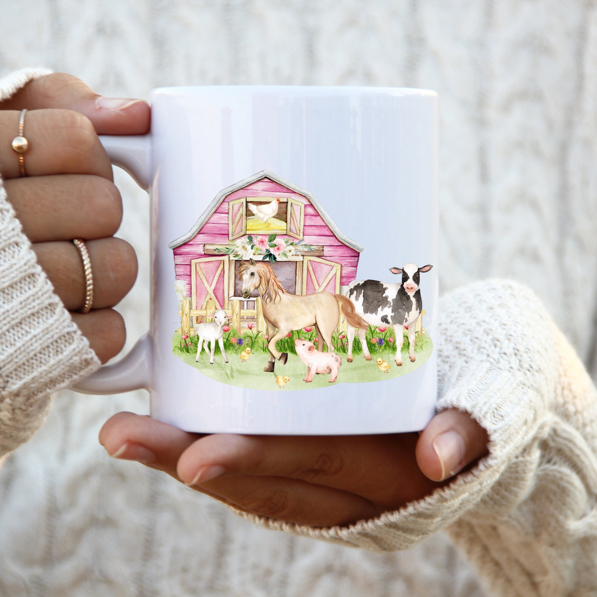 Pink Barn With Farm Animals PNG, Farm Printable, Instant Digital ...
