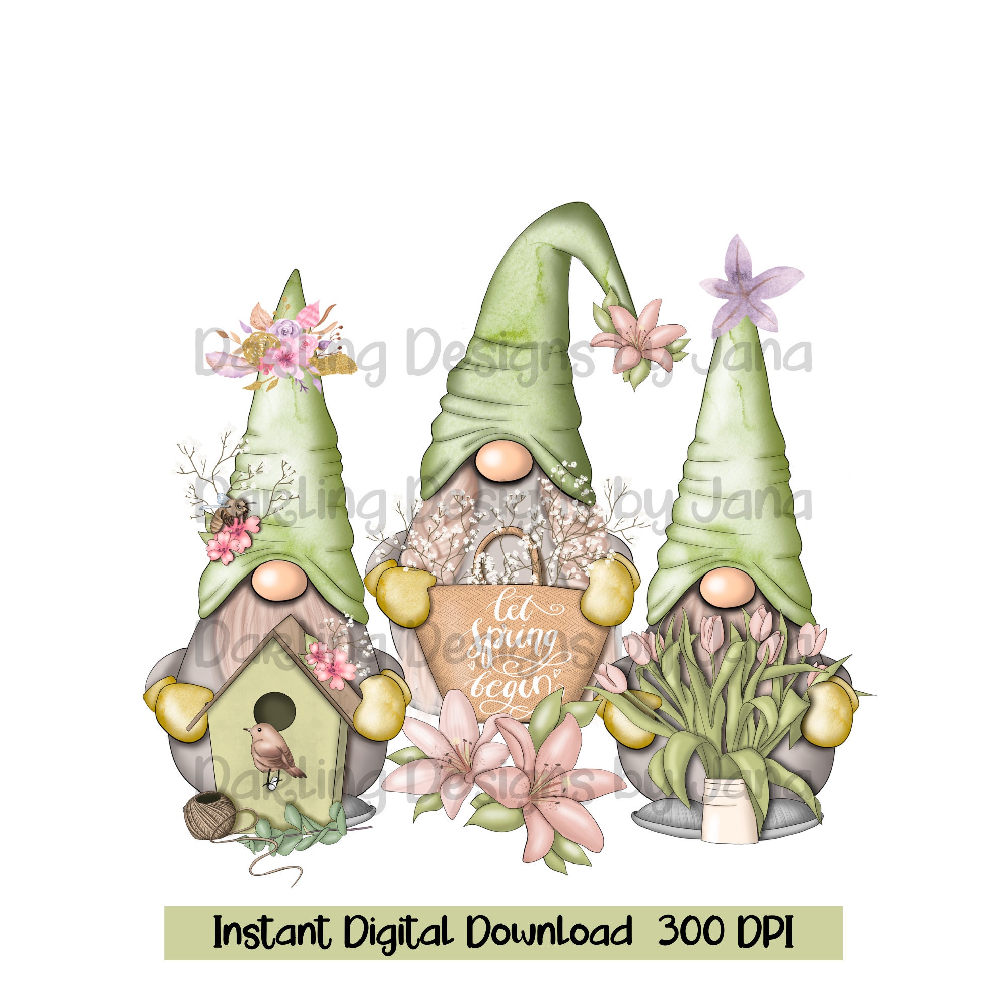 Let Spring Begin Springtime Gnomes PNG Spring Printable - Etsy