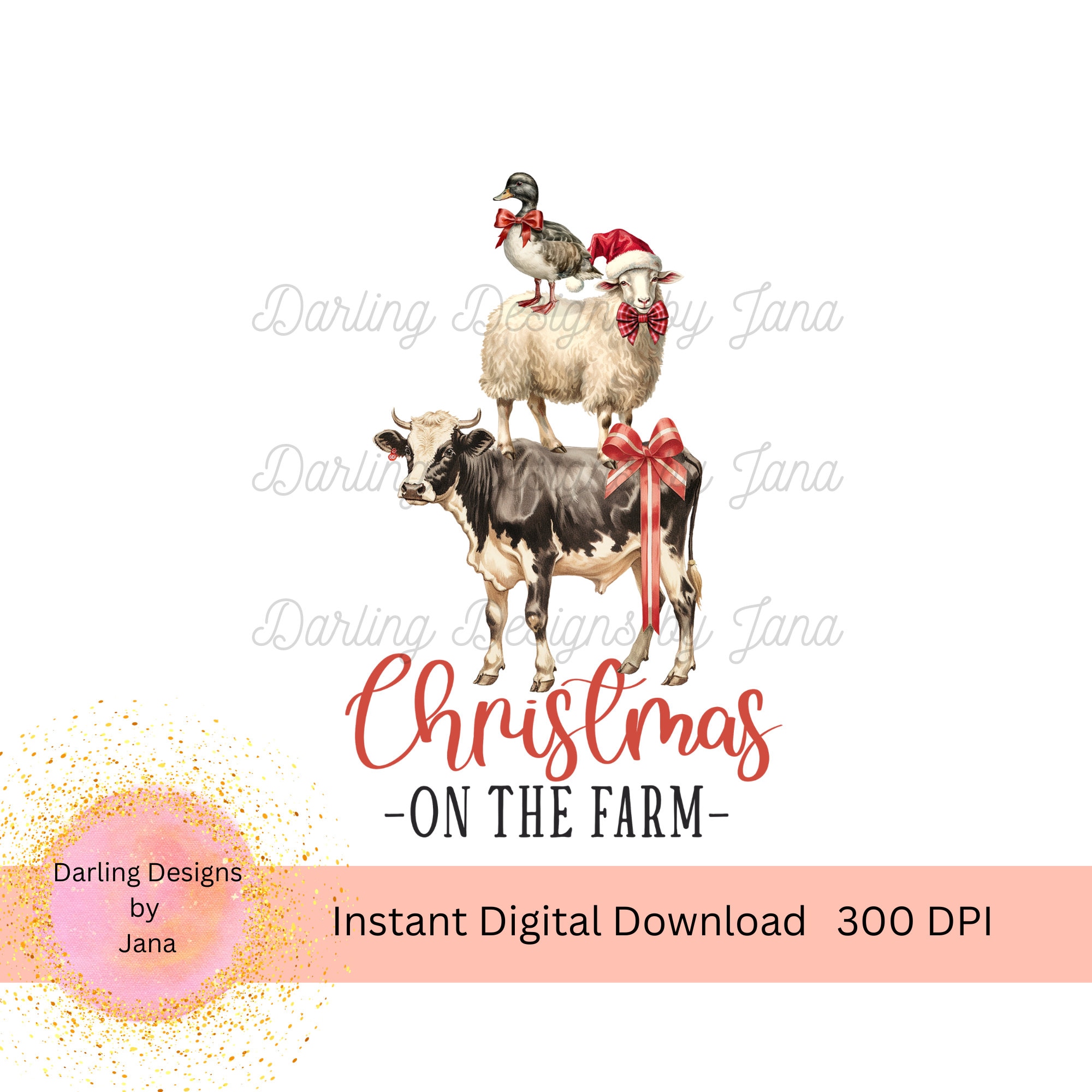 Christmas on the Farm PNG, Stacked Farm Animals, Christmas Printable ...