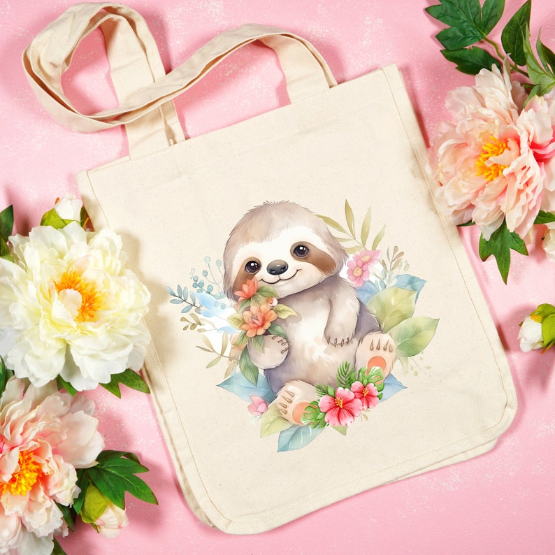 Cute Sloth With Tropical Flowers PNG, Spring, Summer Printable, Instant ...