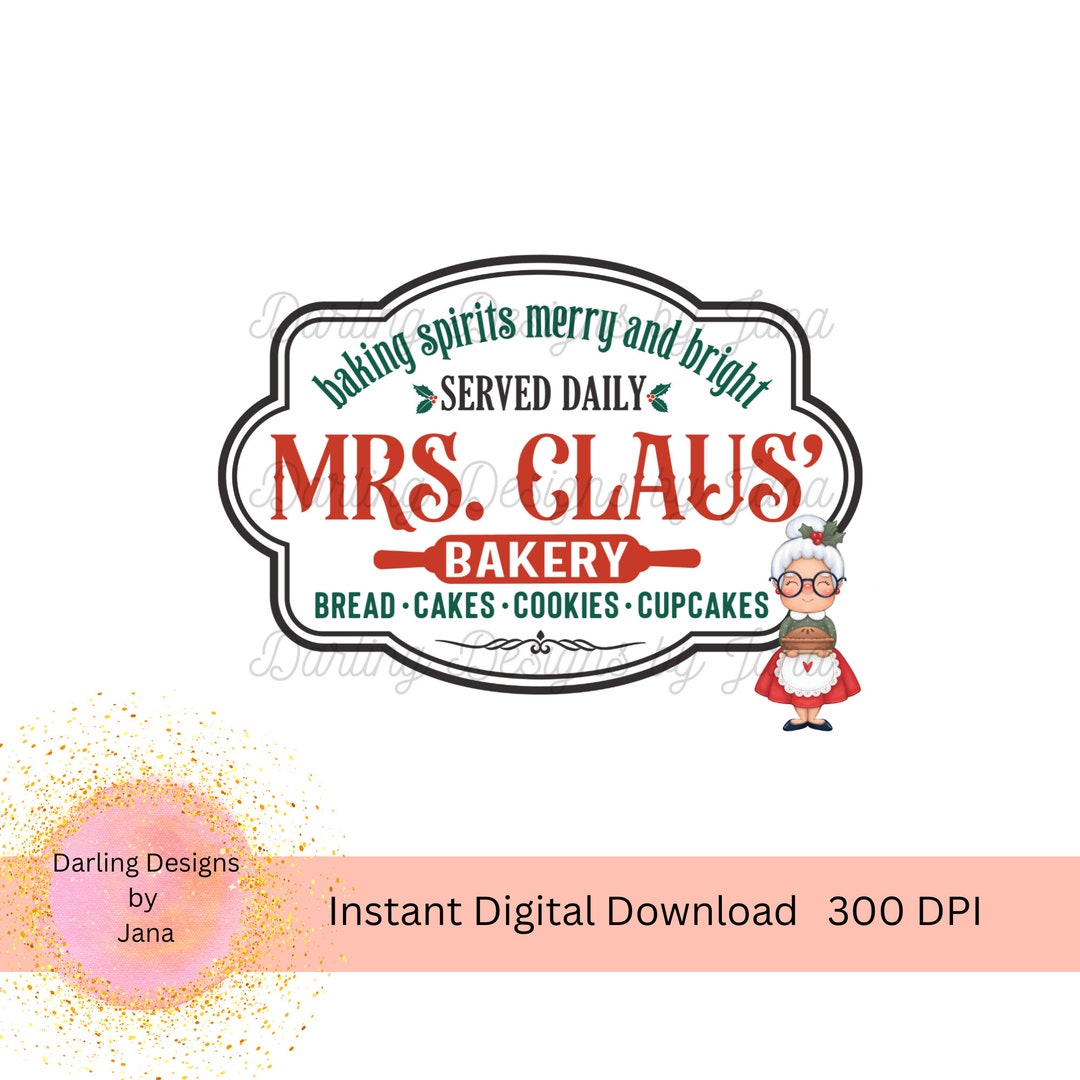 Mrs. Claus' Bakery PNG Christmas Printable, Instant Digital Download ...