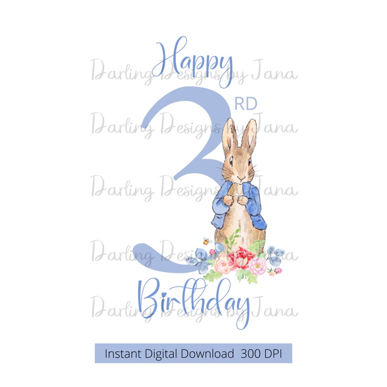 Peter Rabbit Happy 3rd Birthday PNG Birthday Printable - Etsy