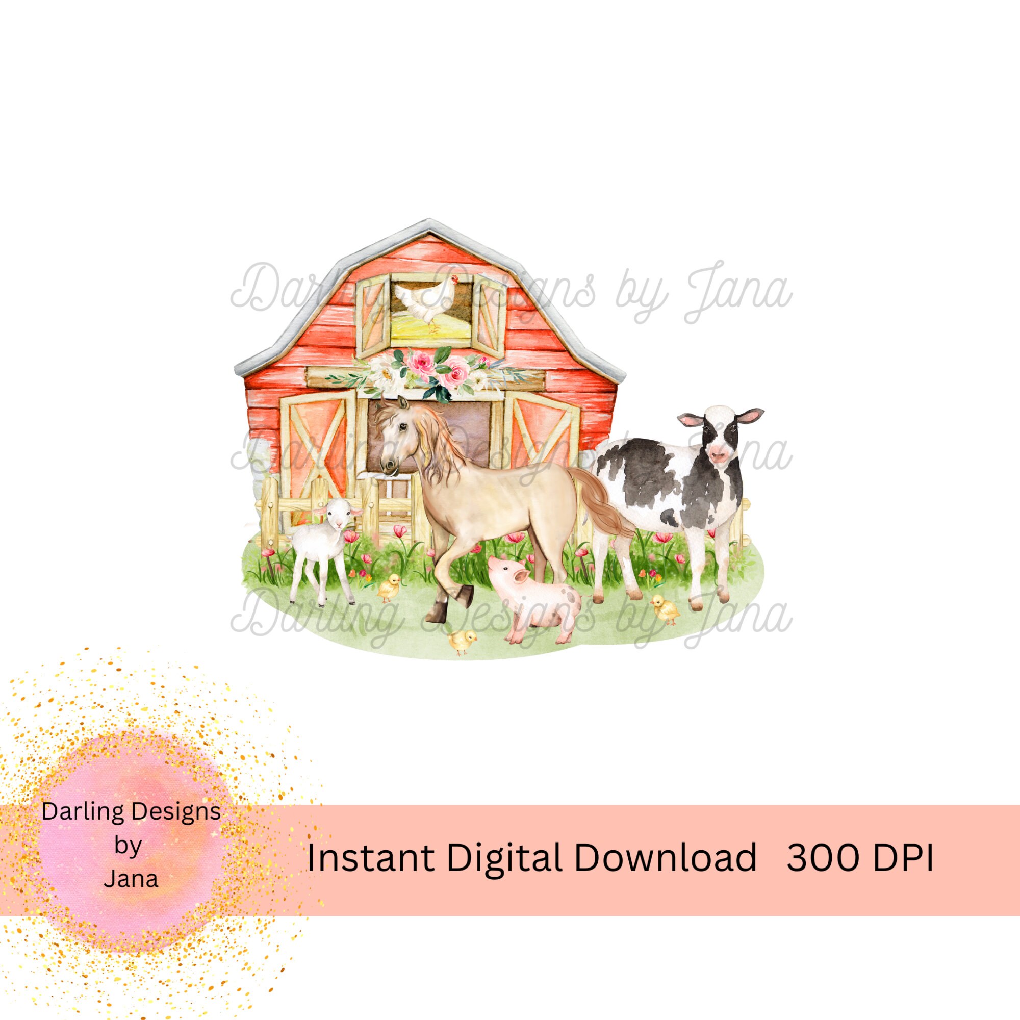 Red Barn With Farm Animals PNG, Farm Printable, Instant Digital ...