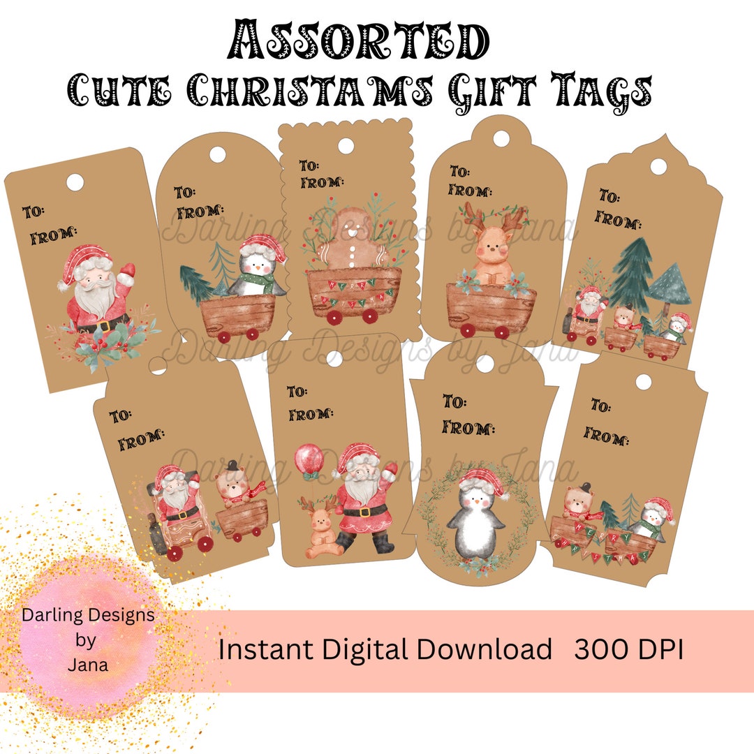 Assorted Cute Christmas Gift Tags, 9 Different Designs, JPG and PDF ...