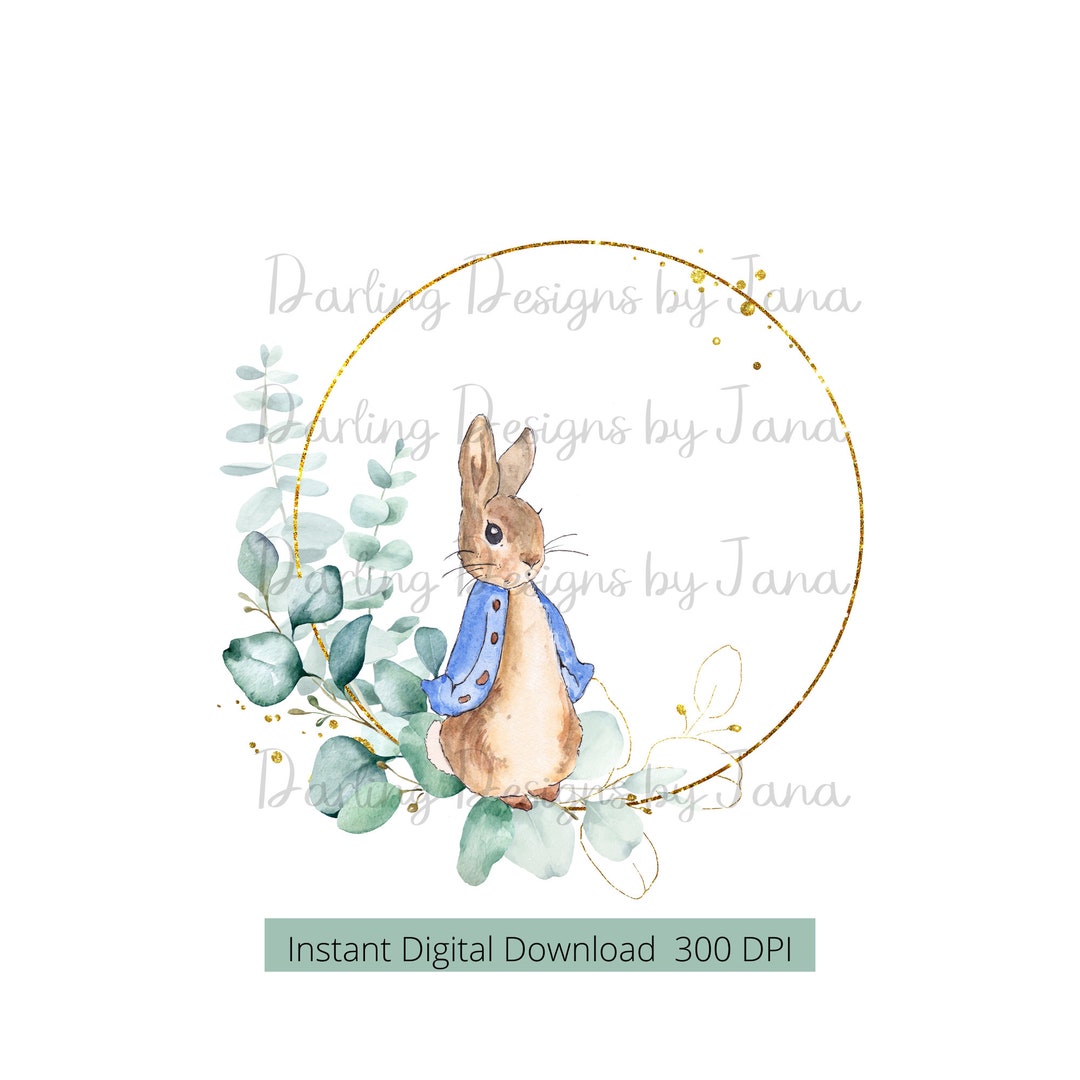 Peter Rabbit in Gold Eucalyptus Wreath PNG Instant Digital - Etsy