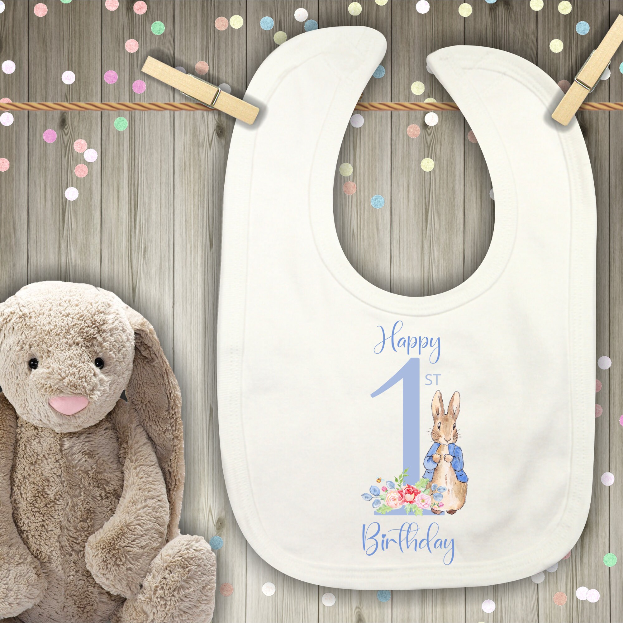 Peter Rabbit Happy 1st Birthday PNG Printable, Blue Floral, Instant ...