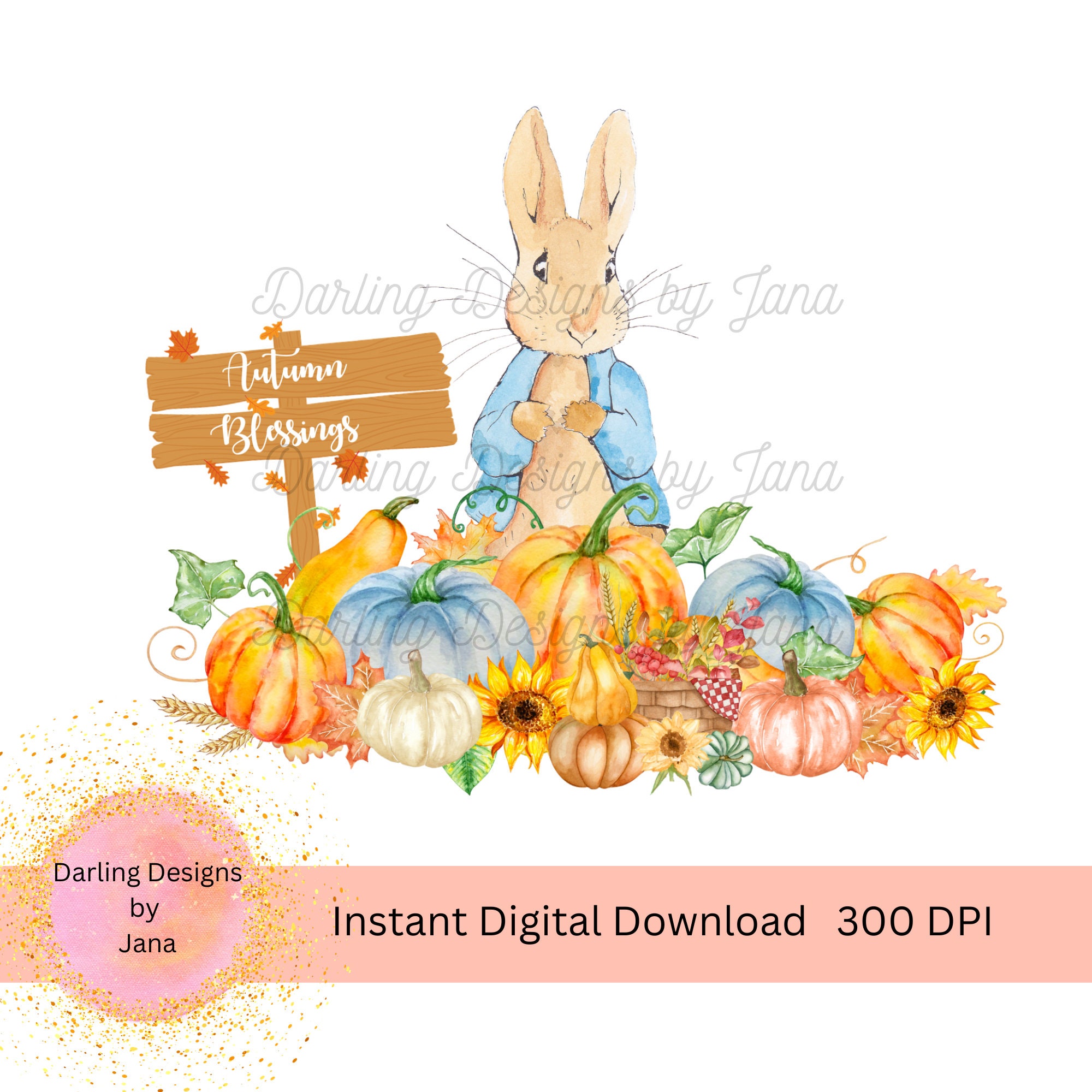 Peter Rabbit Autumn Blessings PNG, Fall Printable, Instant Digital ...