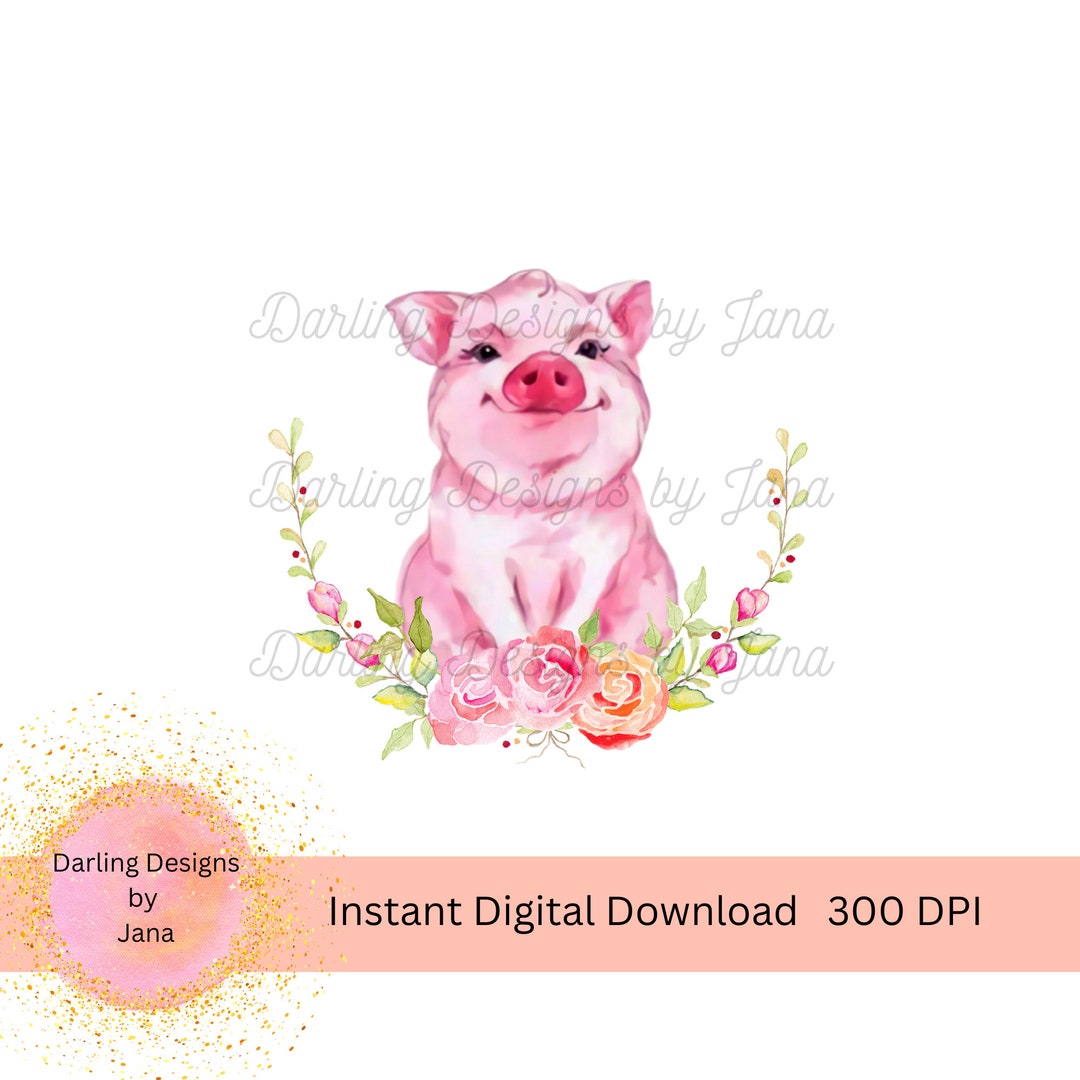 Spring Floral Pig PNG Printable, Template for Sublimation, Instant ...