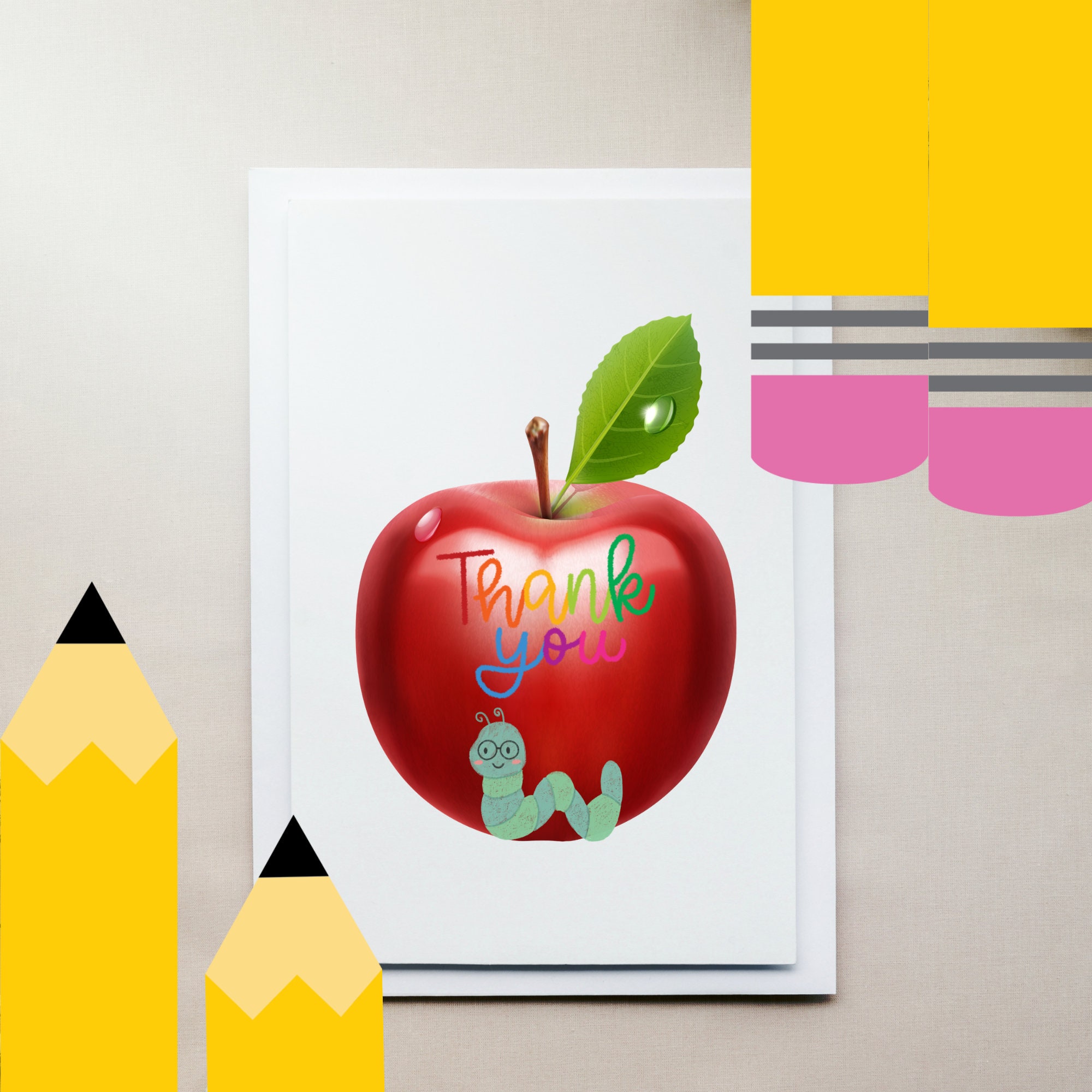 Thank You Teacher With Apple and Worm PNG, Instant Digital Download ...