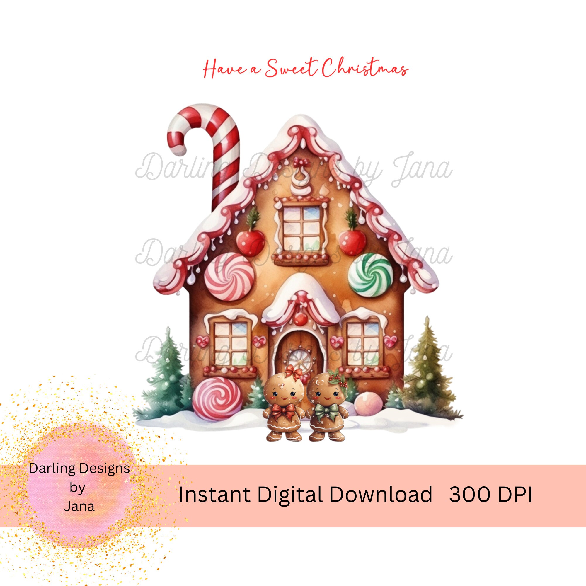 Have a Sweet Christmas PNG, Gingerbread House With Gingerbread Kids ...