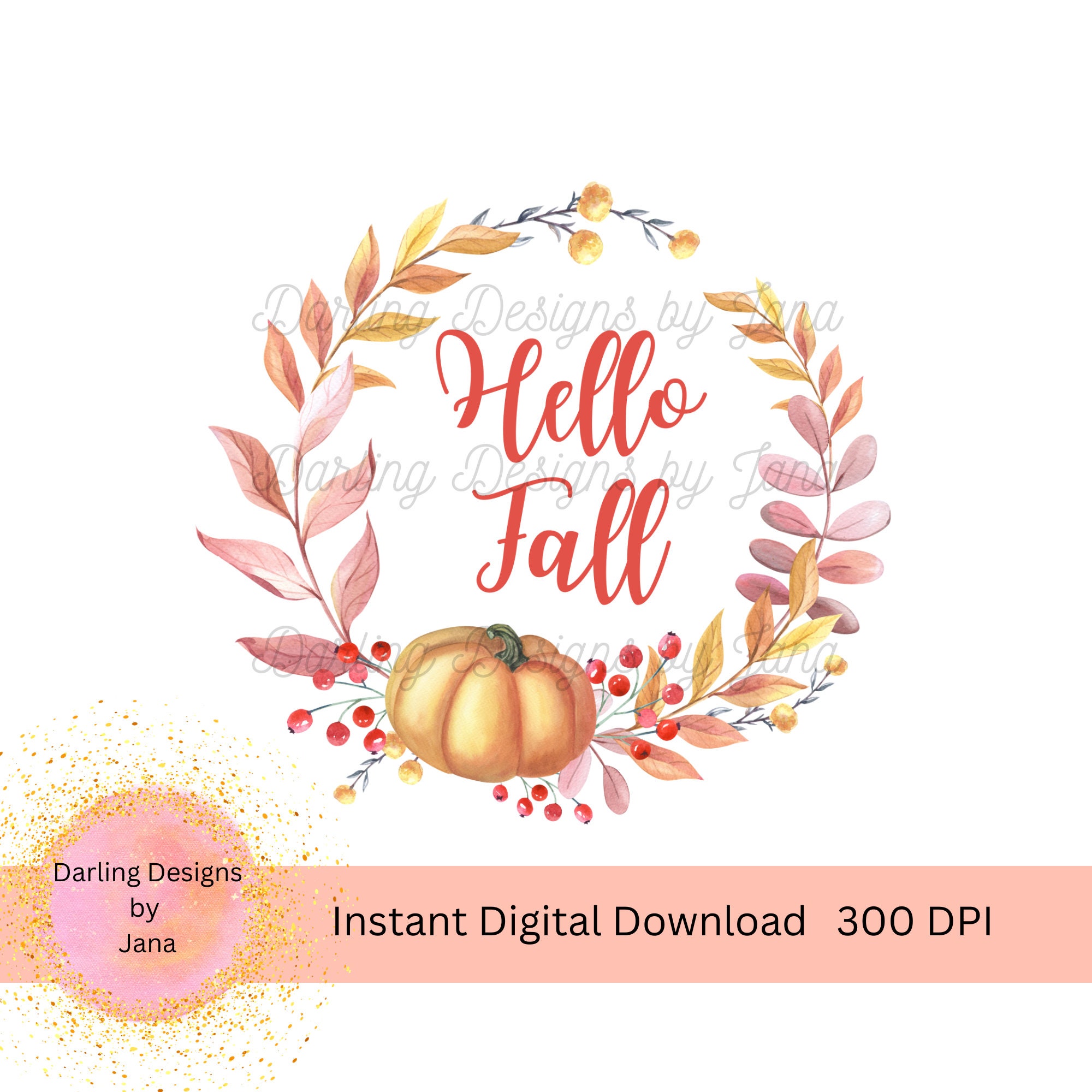Hello Fall Wreath PNG, Fall Printable, Template for Sublimation ...