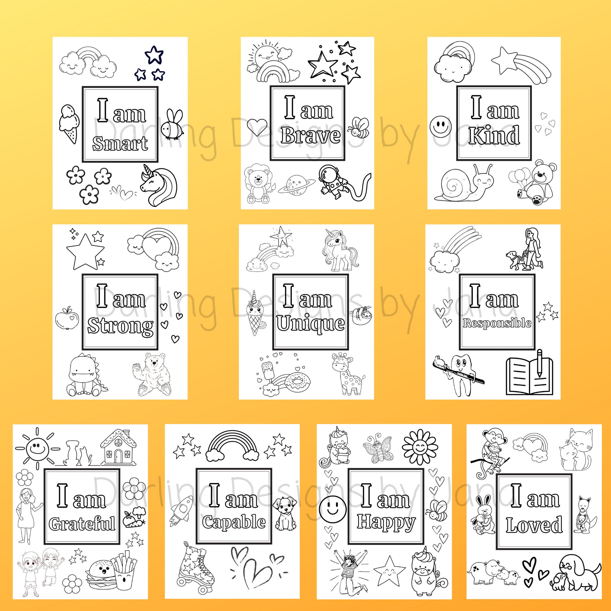 Children's Positive Affirmation Coloring Pages, 10 Printable Pages ...