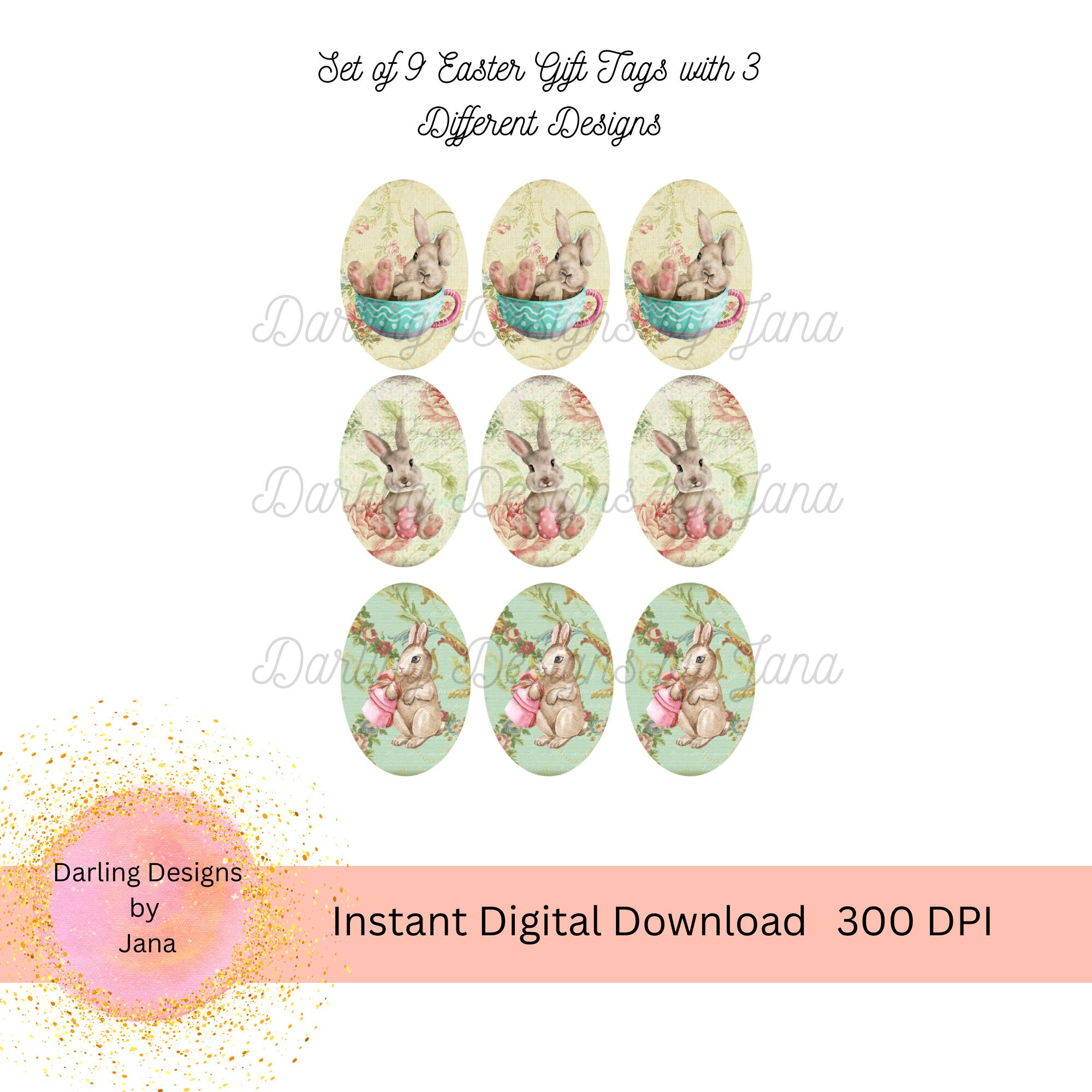9 Easter Bunny Gift Tags With 3 Designs JPG, Easter Printable, Spring ...