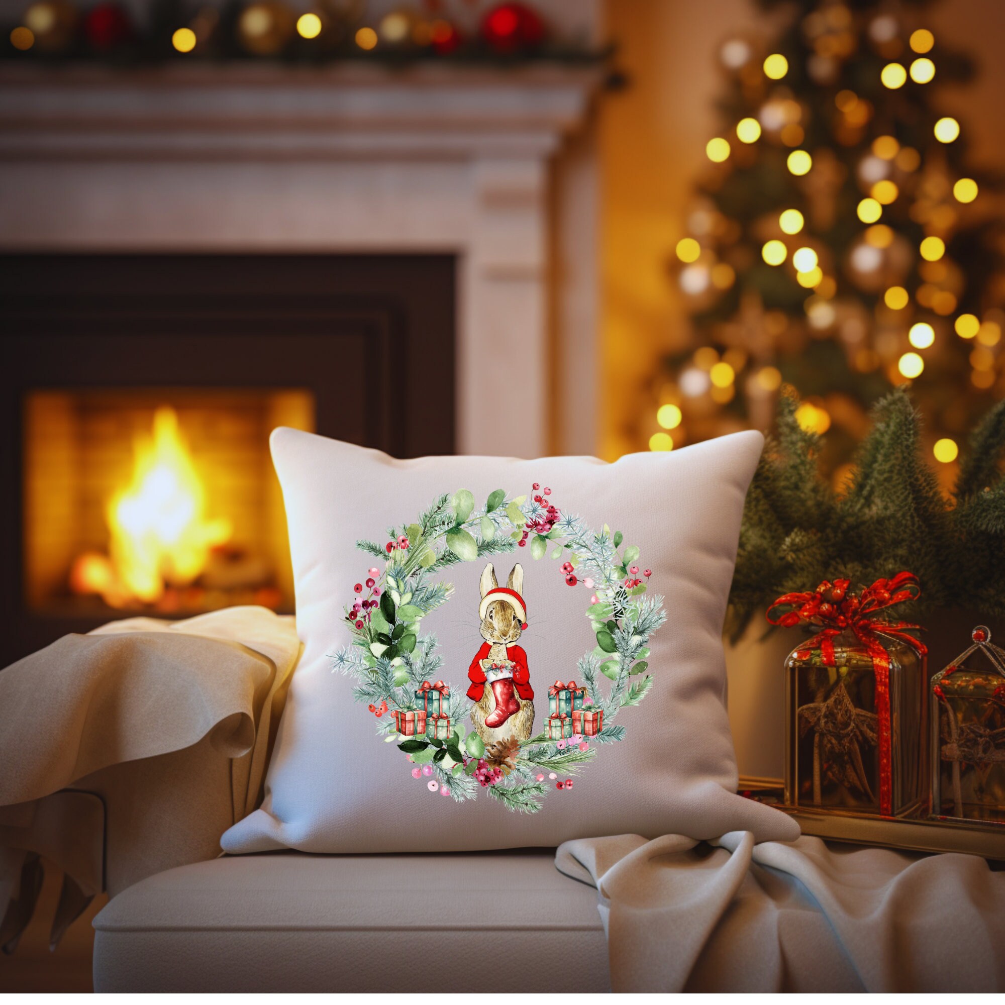 Peter Rabbit in Christmas Wreath PNG, Christmas Printable, Instant ...