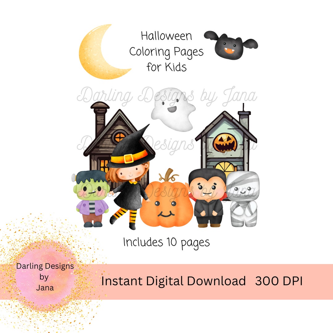 Cute Halloween Coloring Pages for Kids, 10 Pages, Instant Digital ...