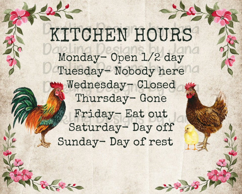 Kitchen Hours PNG and PDF Instant Digital Download Printable - Etsy