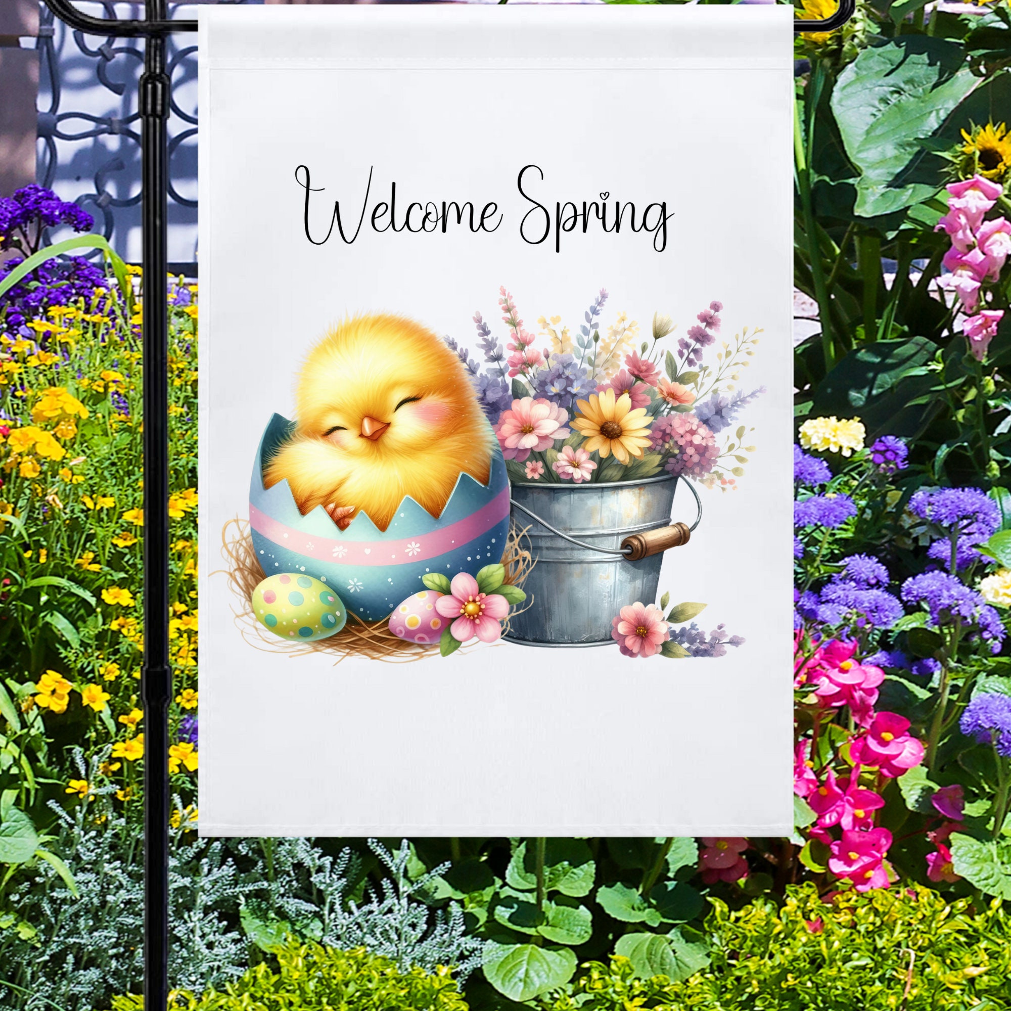 Welcome Spring PNG, Chic With Eggs and Flowers, Spring Printable ...
