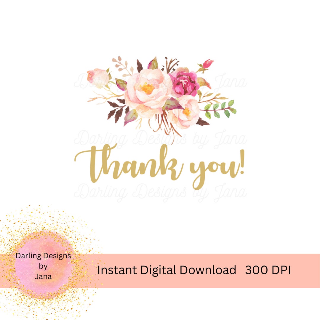 Thank You Wedding Label PNG, White Roses and Dark Pink Flower ...