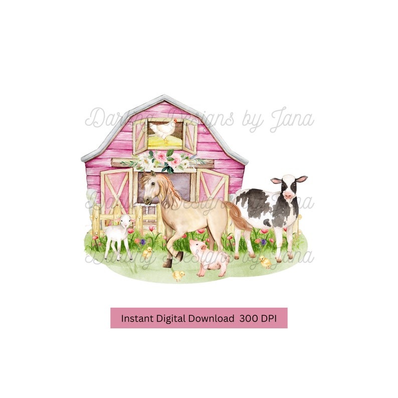 Pink Barn With Farm Animals PNG Farm Printable Instant - Etsy