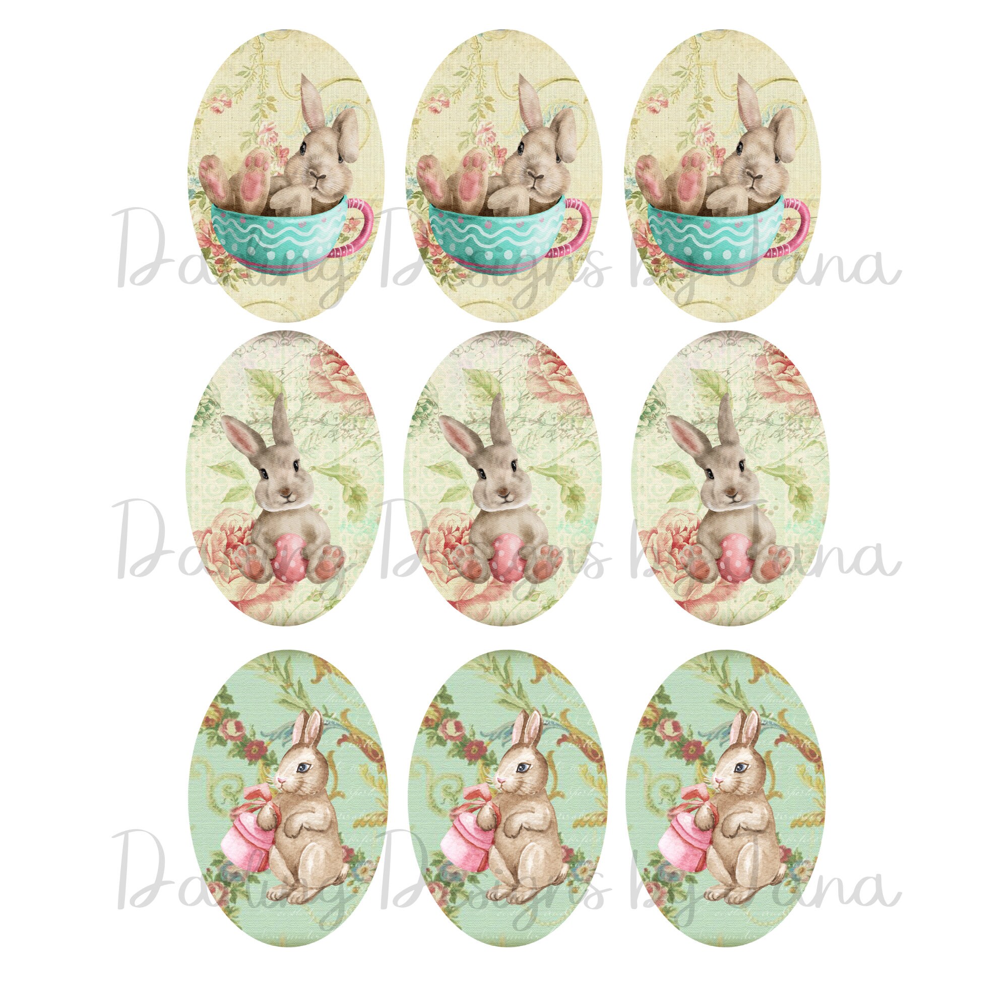 9 Easter Bunny Gift Tags With 3 Designs JPG, Easter Printable, Spring ...
