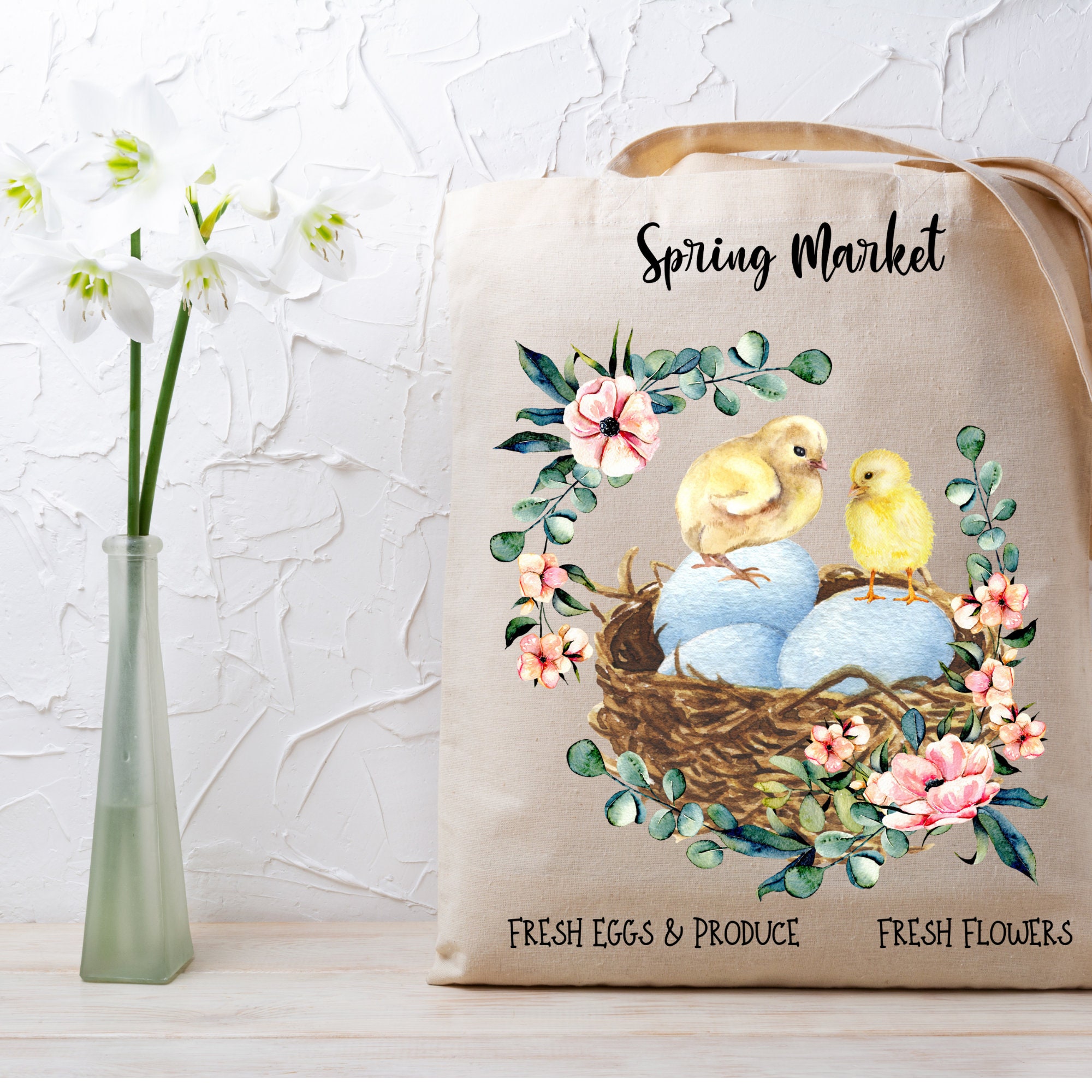 Spring Market With Chicks and Eggs PNG and JPG, Easter, Spring ...