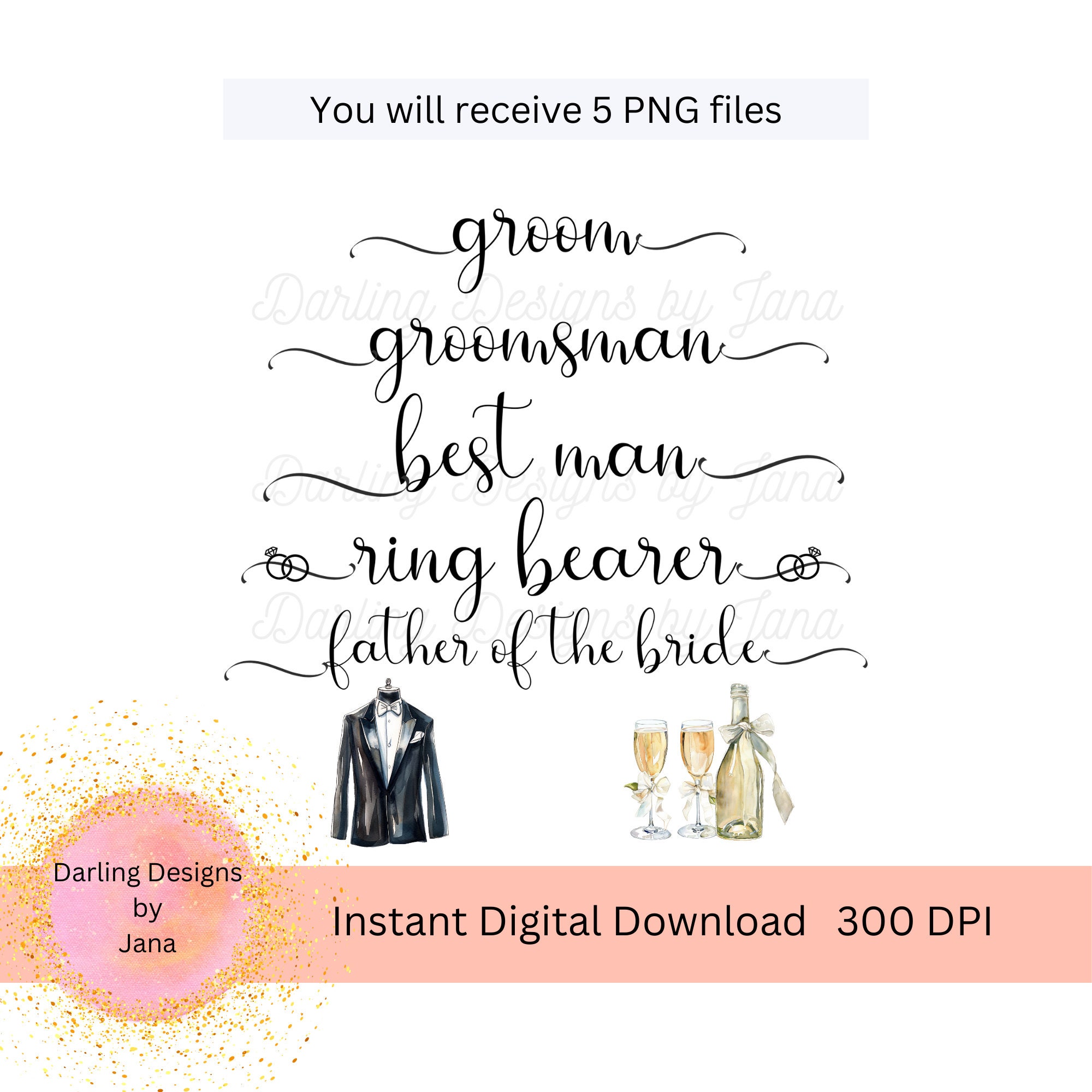 Groom Party Word Set PNG Files, Includes 5 Separate PNG Files, Instant ...