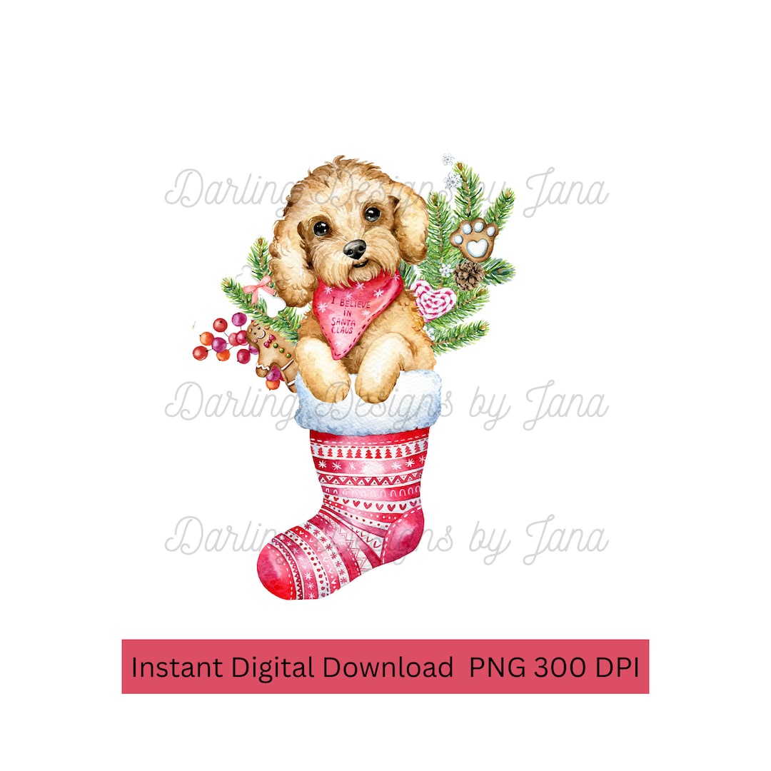 Puppy in Stocking PNG Christmas Printable Instant Digital - Etsy