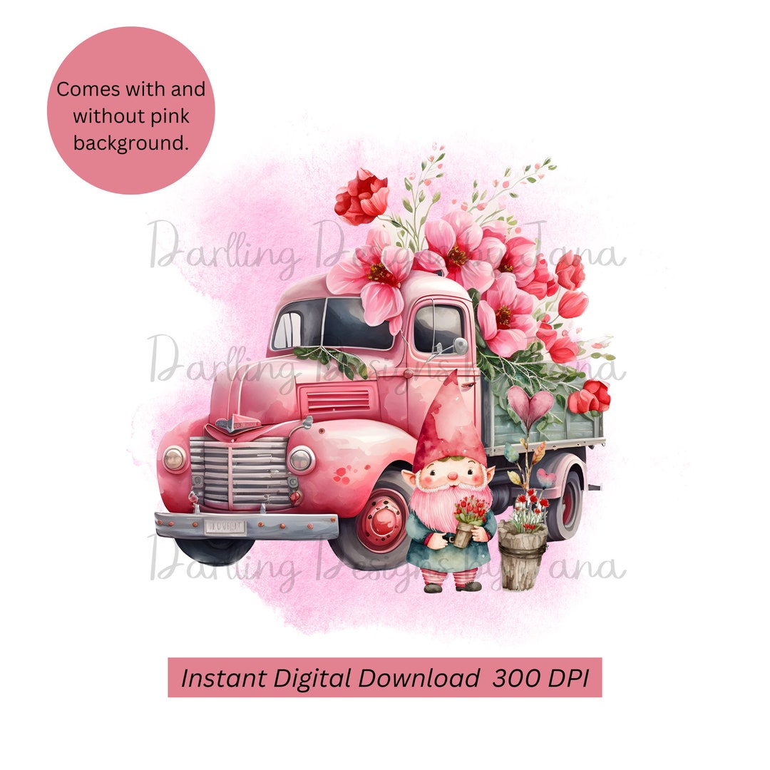 Valentine Gnome With Pink Truck and Flowers With and Without - Etsy