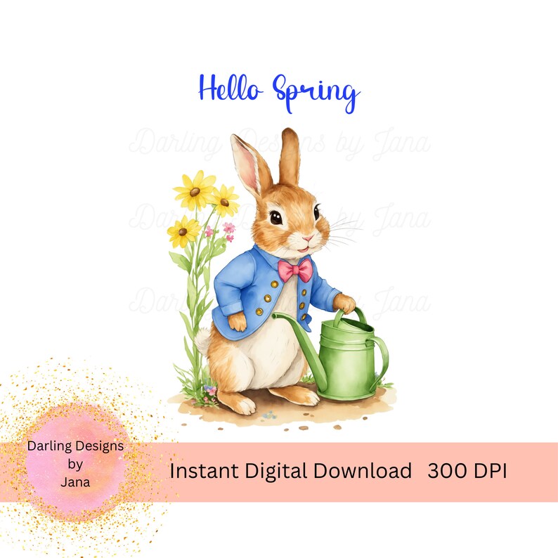 Hello Spring Peter Rabbit PNG, Instant Digital Download, Template for ...