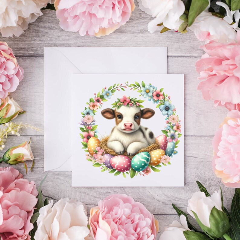 Cute Cow in Easter Wreath PNG, Instant Digital Download, Sublimation ...