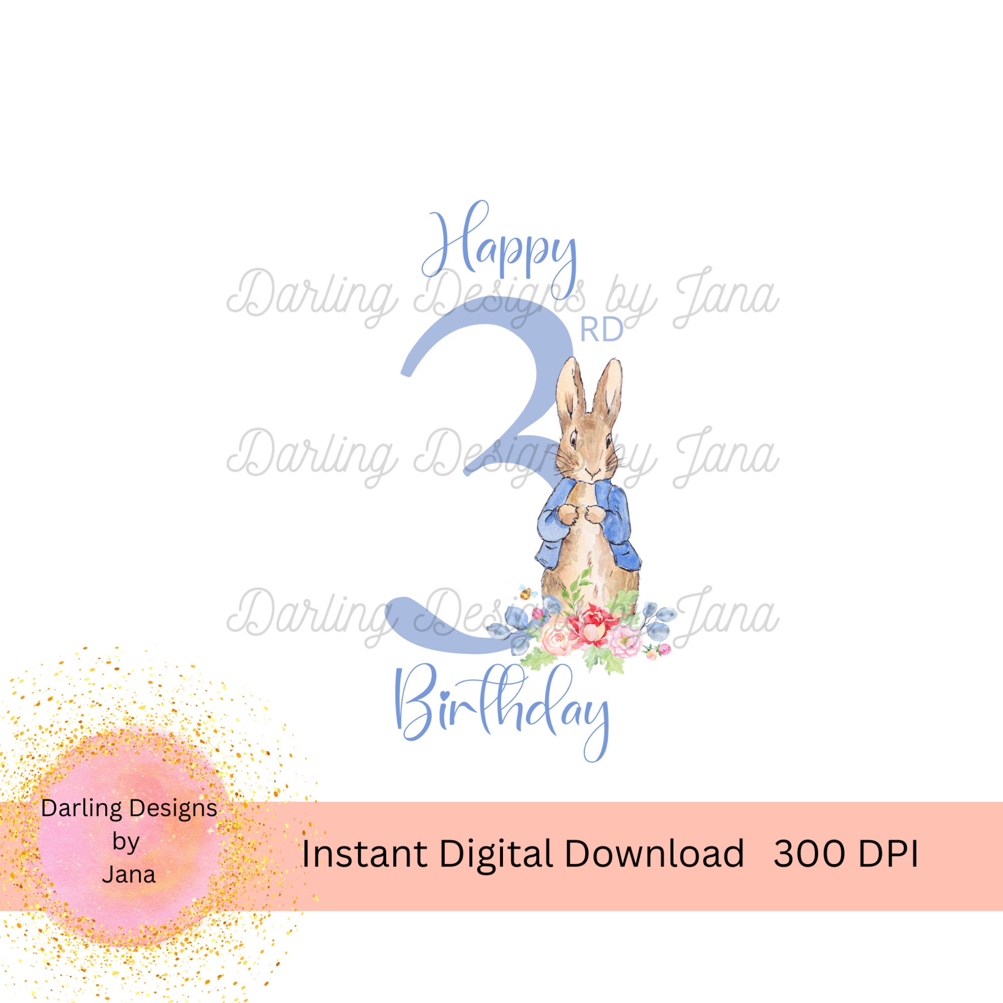 Peter Rabbit Happy 3rd Birthday PNG, Birthday Printable, Instant ...