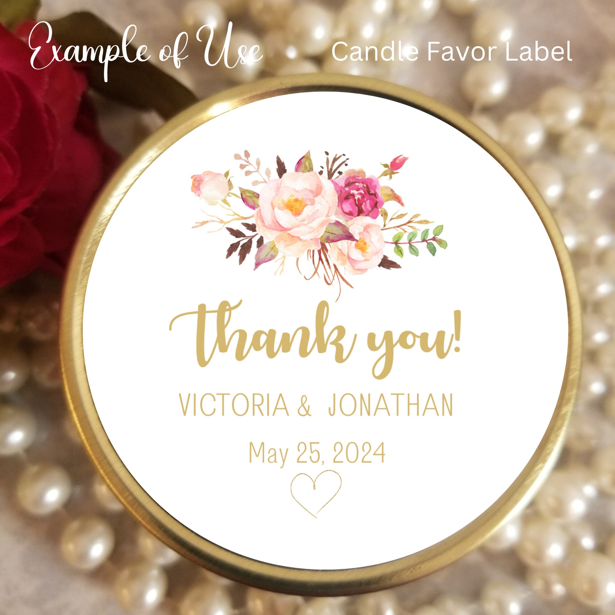 Thank You Wedding Label PNG, White Roses and Dark Pink Flower ...