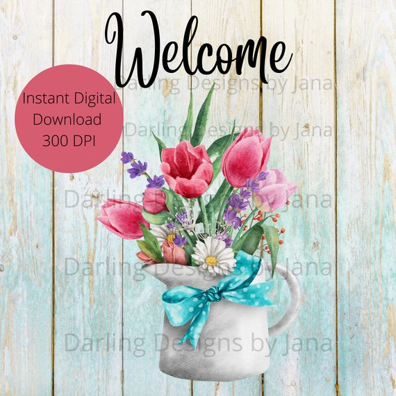 Welcome Spring Flowers JPG and PNG Printable Spring - Etsy