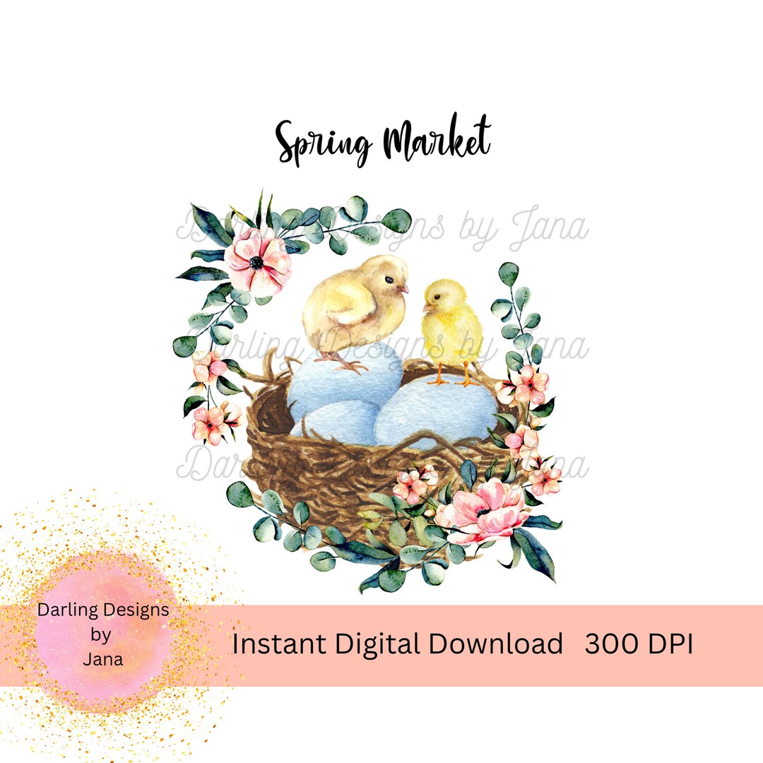 Spring Market With Chicks and Eggs PNG and JPG, Easter, Spring ...
