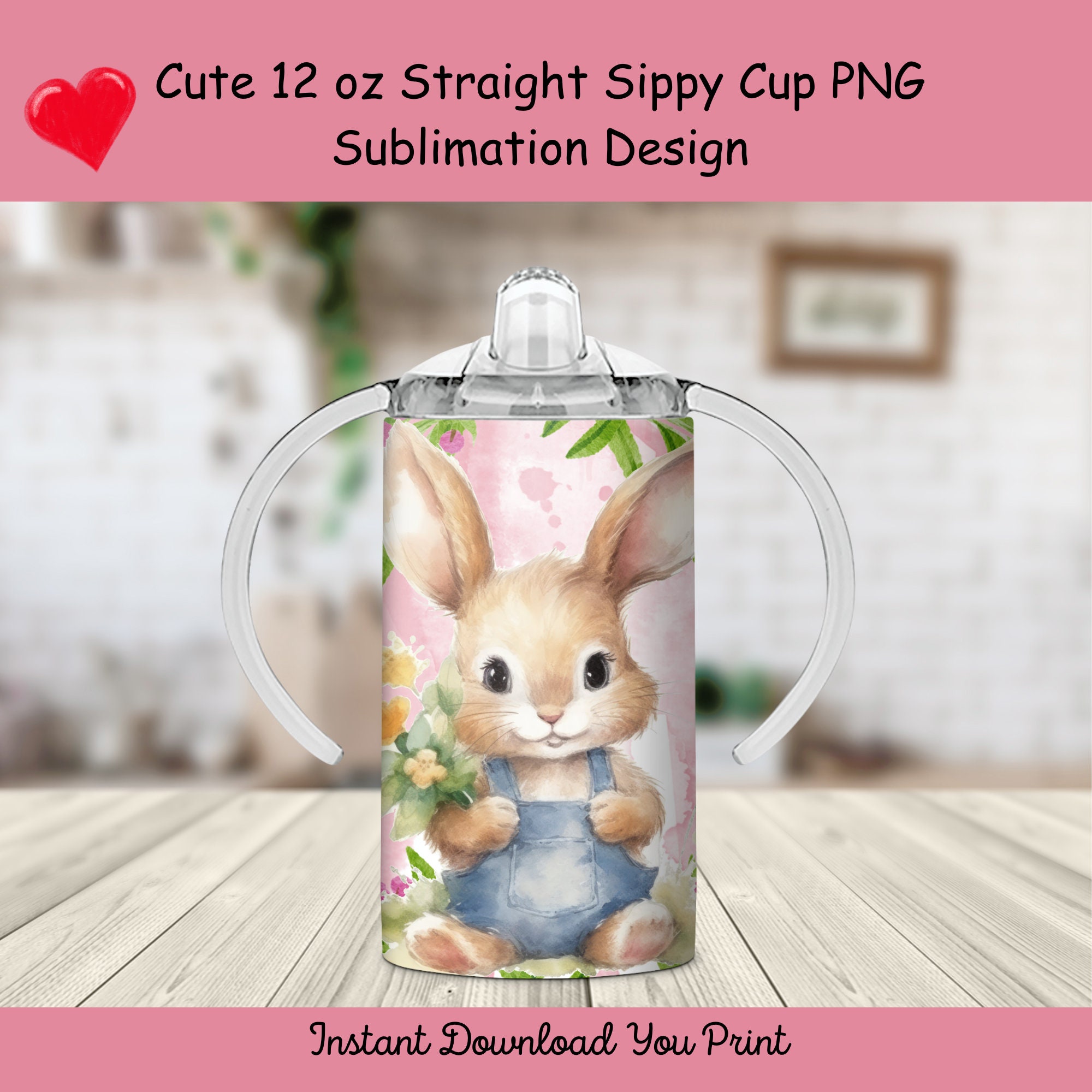 Cute Rabbit 12 Oz Straight Sippy Cup PNG Design, Template for ...