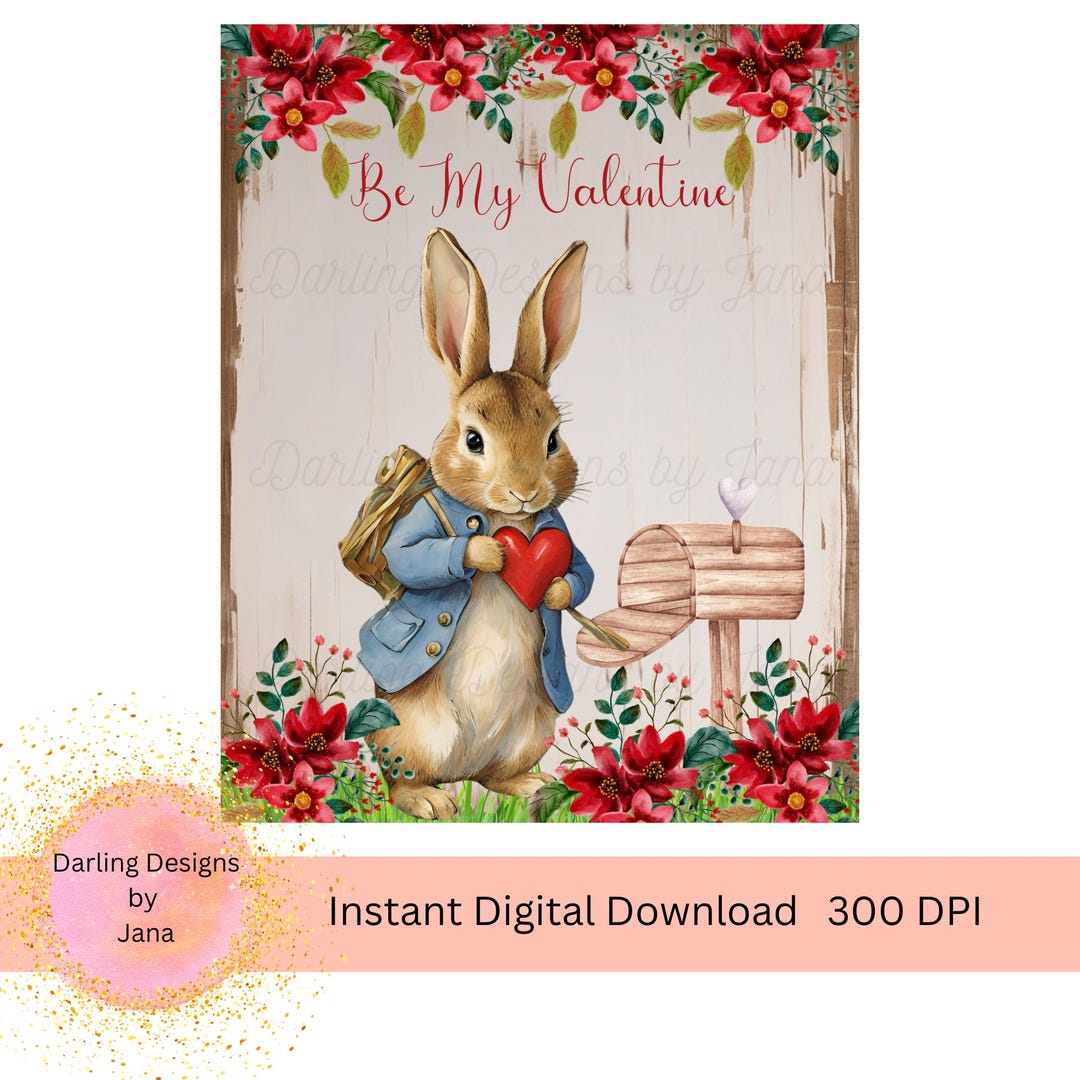 Valentine Rabbit Beatrix Potter Inspired JPG and PNG, Instant Digital ...