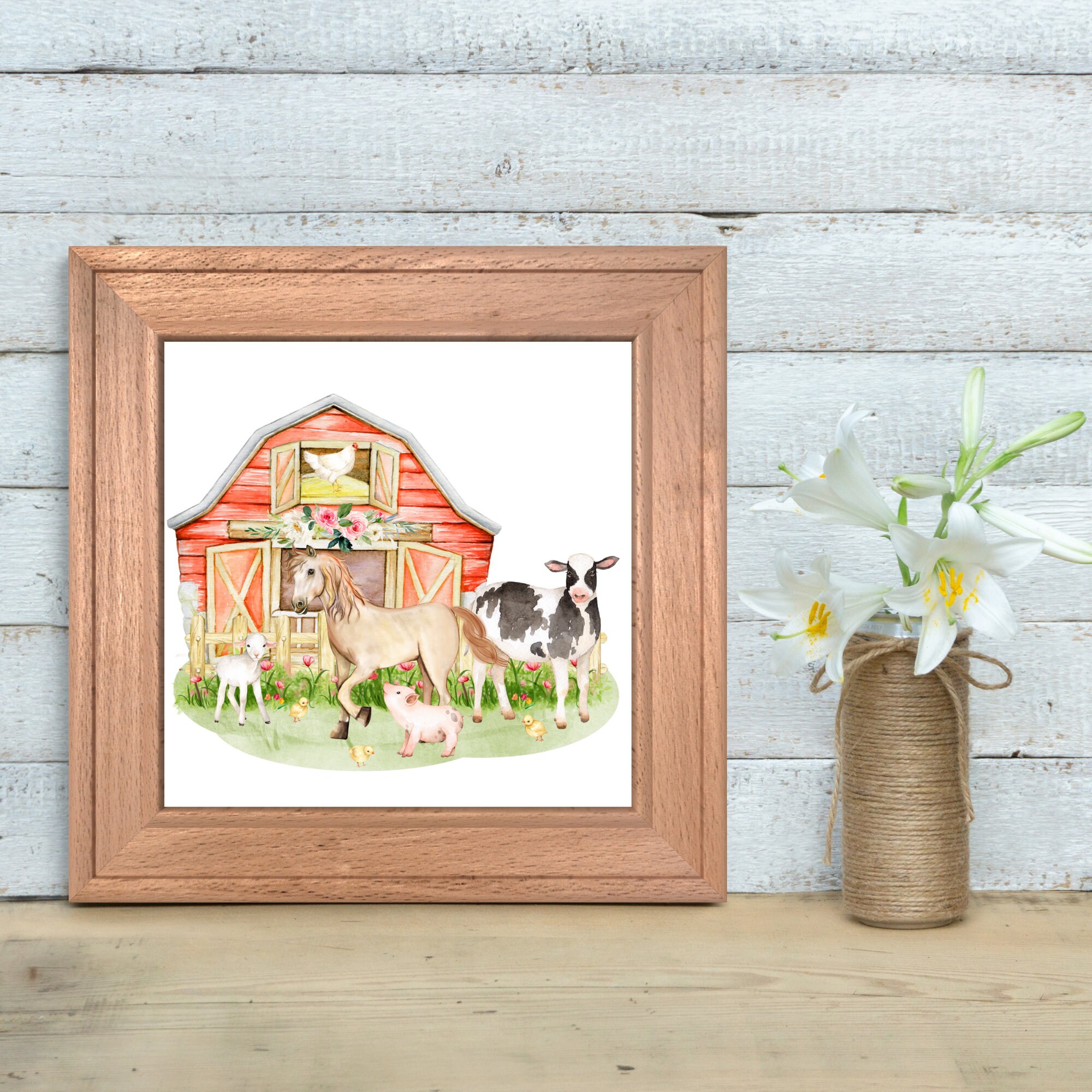 Red Barn With Farm Animals PNG, Farm Printable, Instant Digital ...