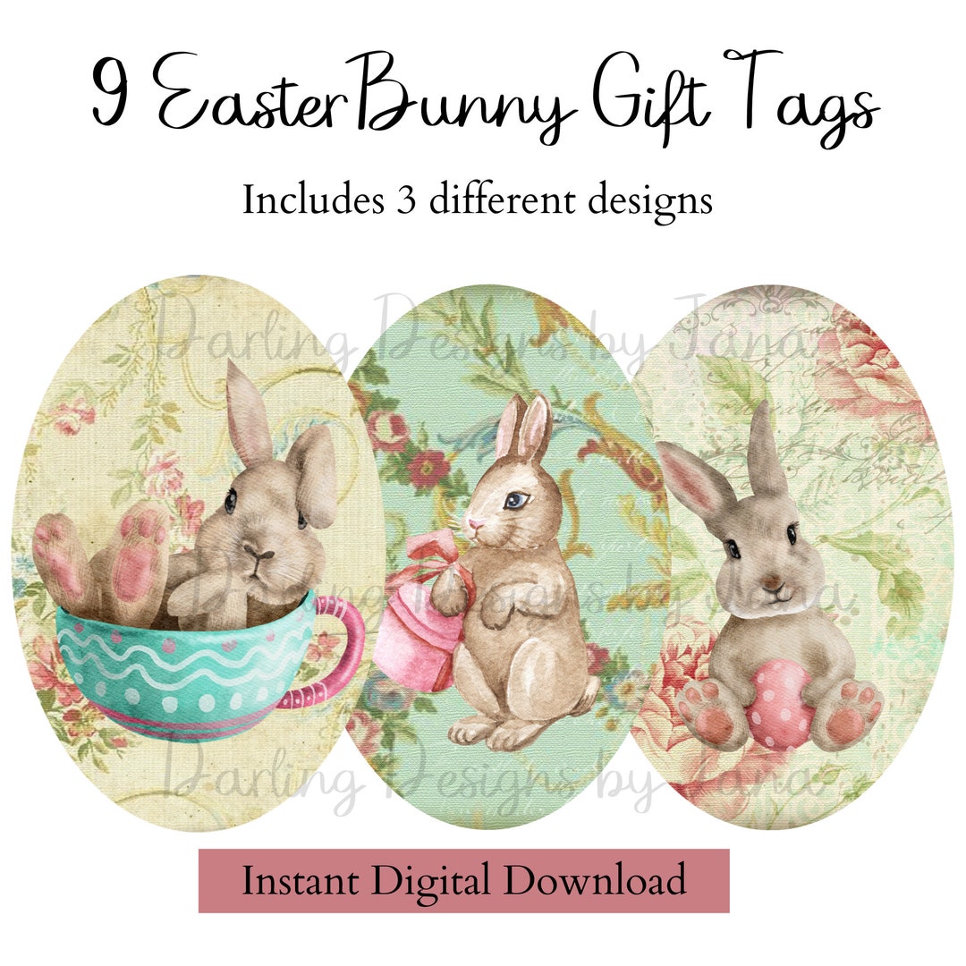 9 Easter Bunny Gift Tags With 3 Designs JPG Easter Printable - Etsy
