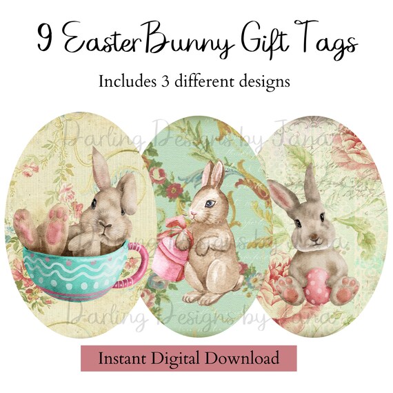 9 Easter Bunny Gift Tags With 3 Designs JPG Easter Printable - Etsy