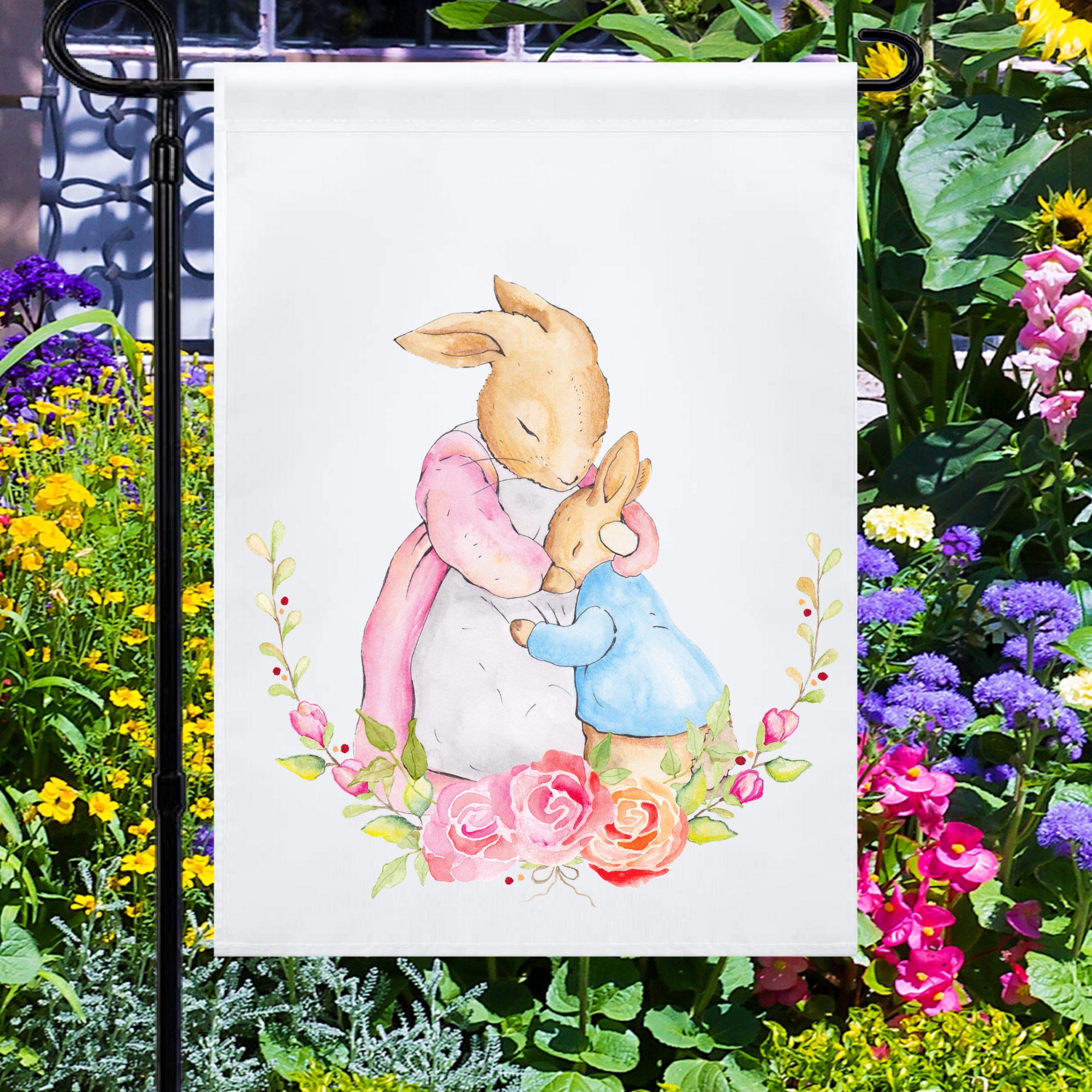Peter Rabbit and Mom Rabbit Hugging With Floral Bouquet PNG, Mother's ...