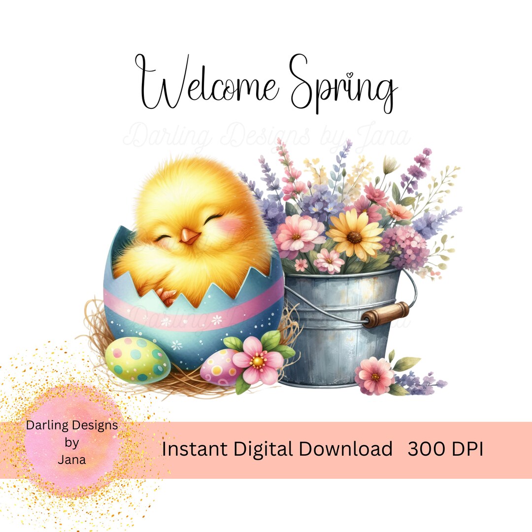 Welcome Spring PNG, Chic With Eggs and Flowers, Spring Printable ...