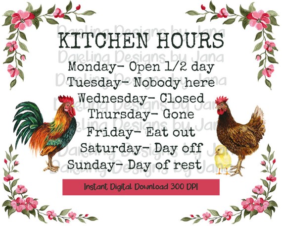 Kitchen Hours PNG and PDF Instant Digital Download Printable | Etsy
