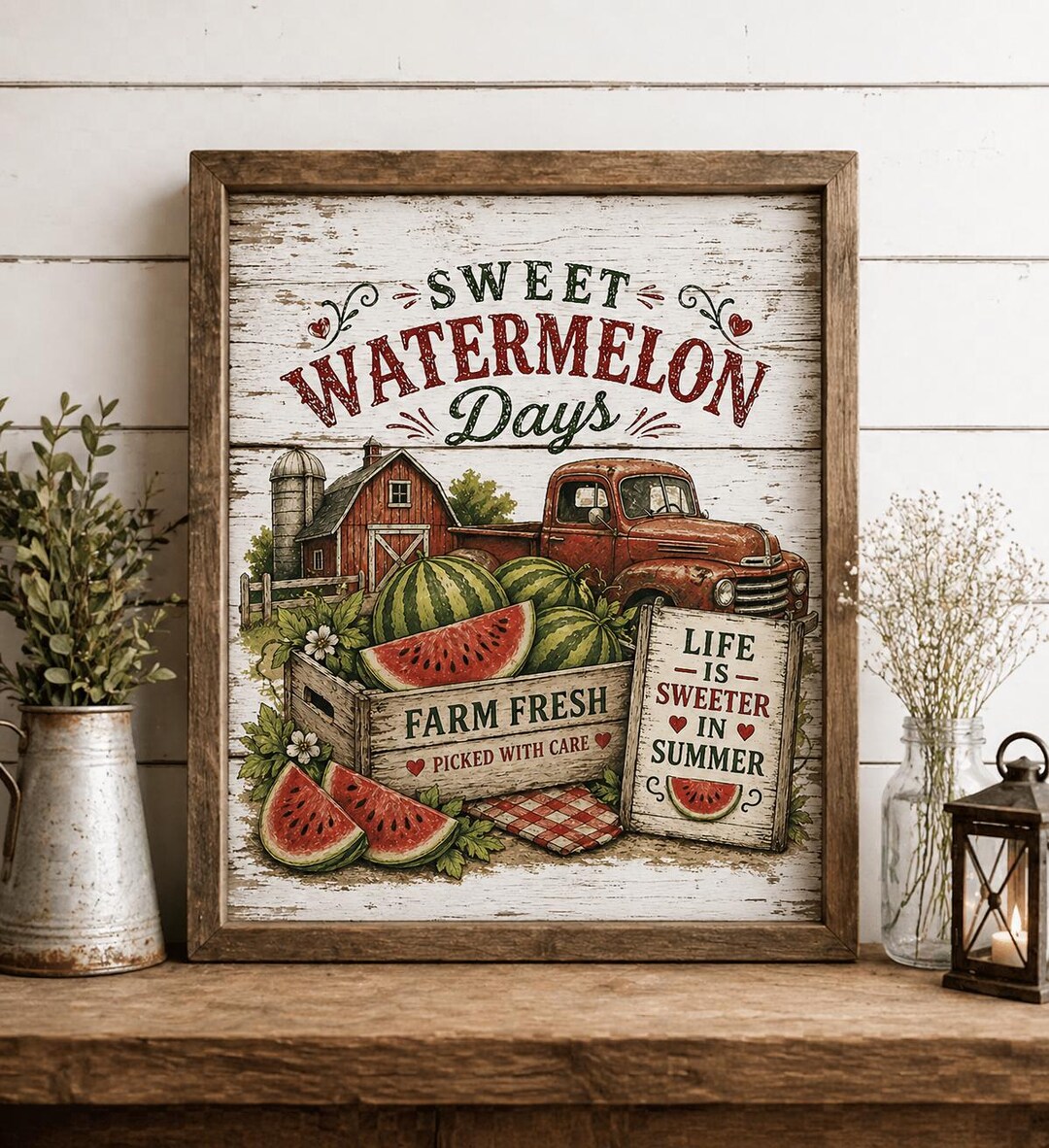 Sweet Watermelon Days Bundle, Watermelon Farmhouse PNG JPG, Vintage ...
